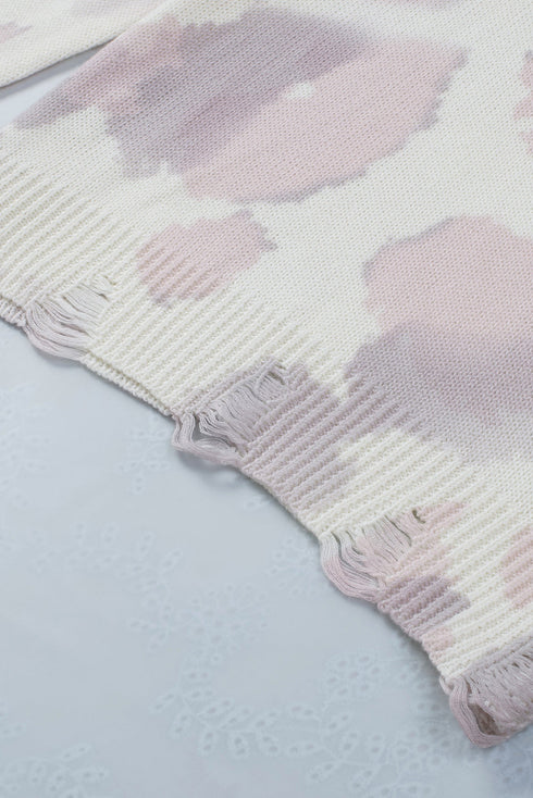 Beige Stain Washed Tie Dye Sweater - Sunny Angela