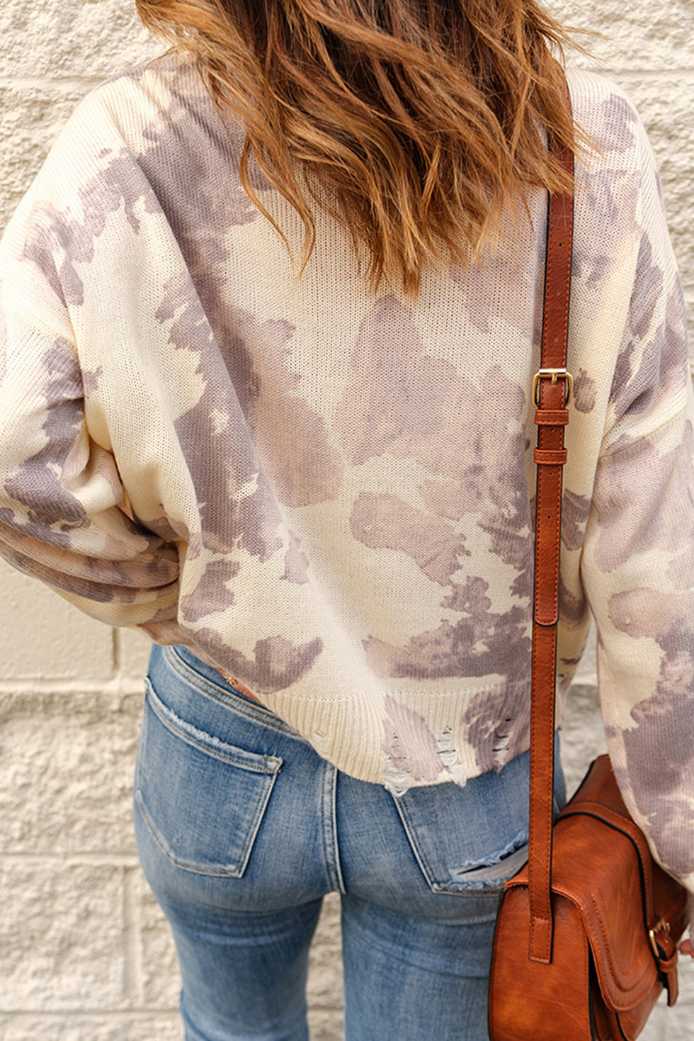 Beige Stain Washed Tie Dye Sweater - Sunny Angela