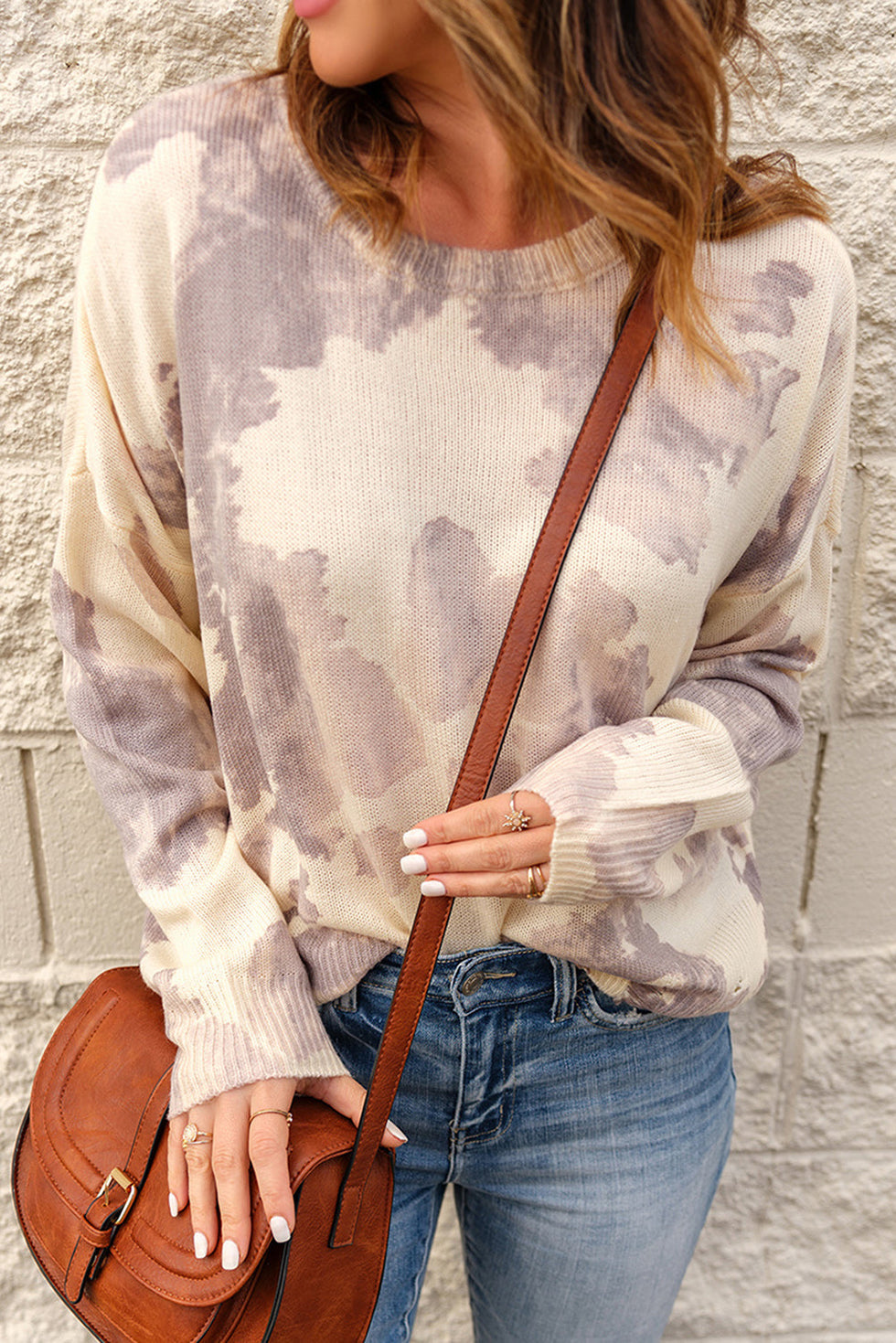 Beige Stain Washed Tie Dye Sweater Sunny Angela