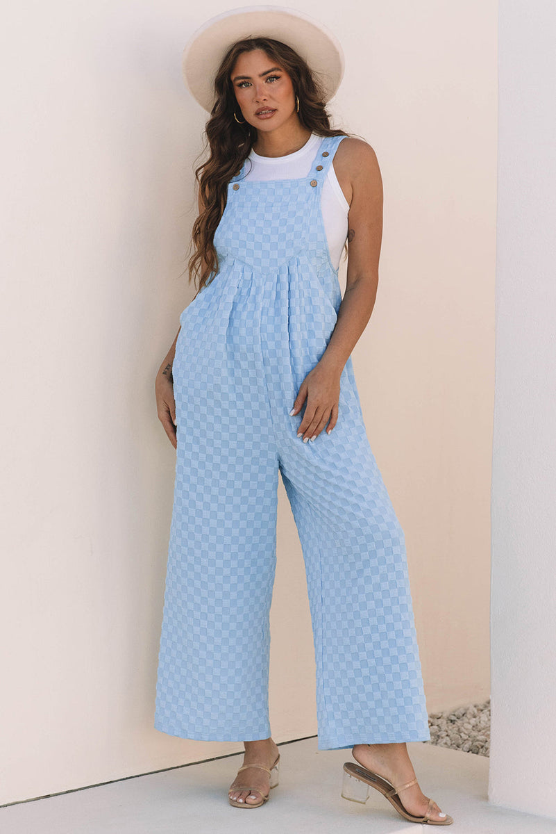 Checkered Pocketed High Waist Wide Leg Overall - Sunny Angela