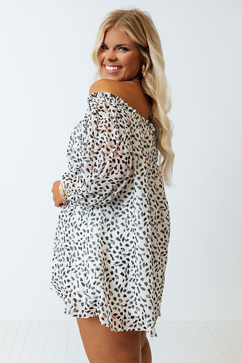 Cheetah Spotted Plus Size Off Shoulder Blouse - Sunny Angela