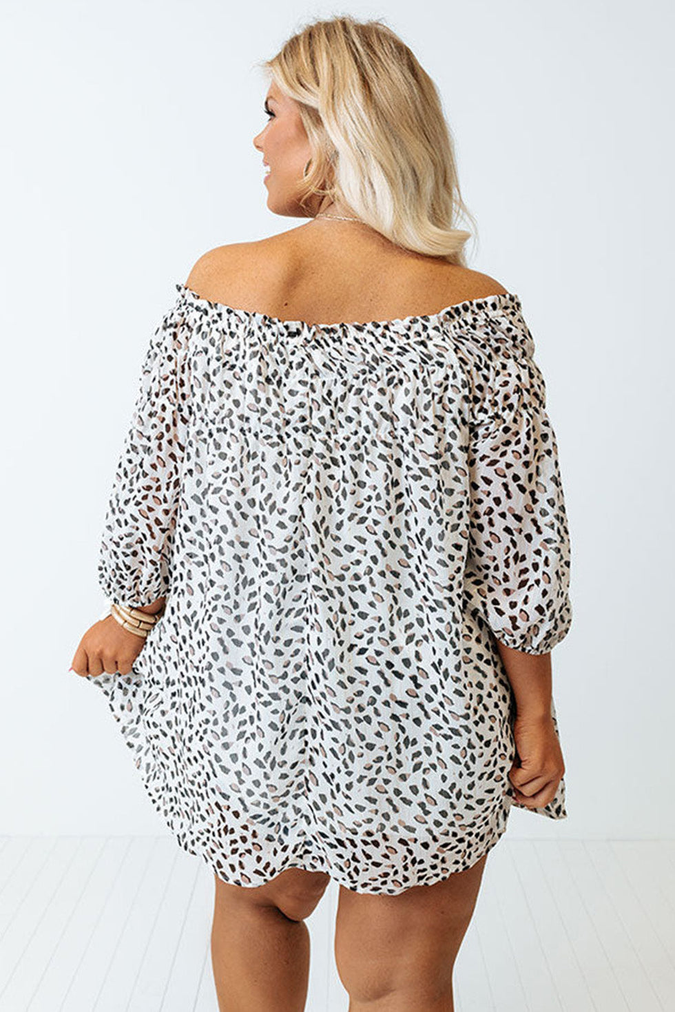 Cheetah Spotted Plus Size Off Shoulder Blouse - Sunny Angela
