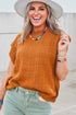 Chestnut Grid Textured Short Sleeve Sweater - Sunny Angela