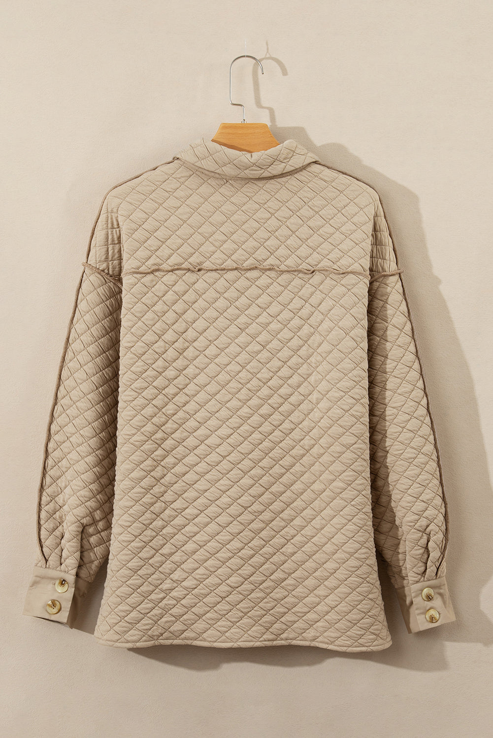 Jet Stream Solid Color Quilted Puffer Buttoned Shacket - Sunny Angela