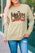 Khaki Merry Christmas Hat Leopard Print Graphic Sweatshirt - Sunny Angela