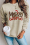 Khaki Merry Christmas Hat Leopard Print Graphic Sweatshirt - Sunny Angela