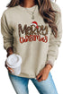 Khaki Merry Christmas Hat Leopard Print Graphic Sweatshirt - Sunny Angela