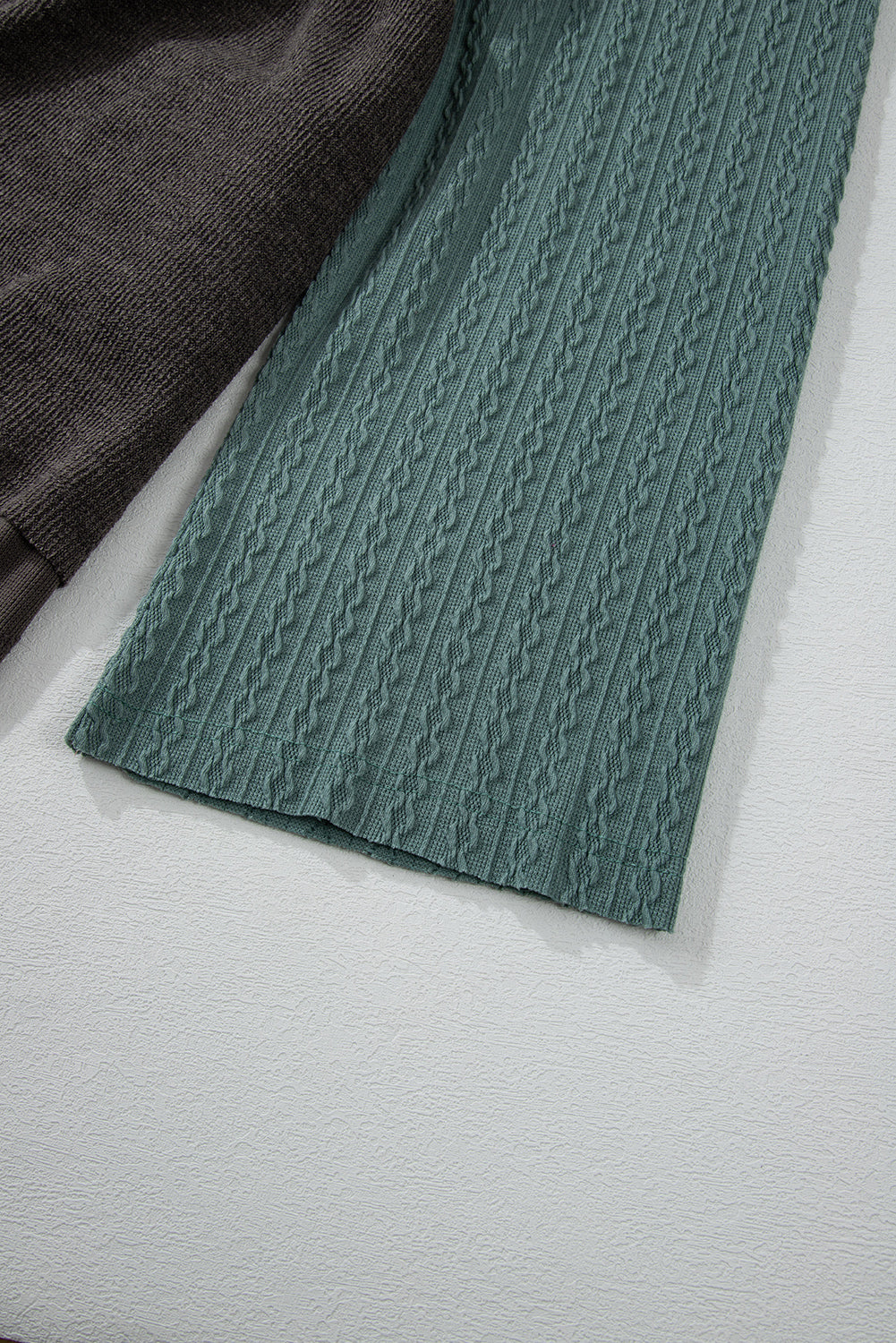 Laurel Green Mixed Textured Colorblock Patchwork Wide Sleeve Frayed ...