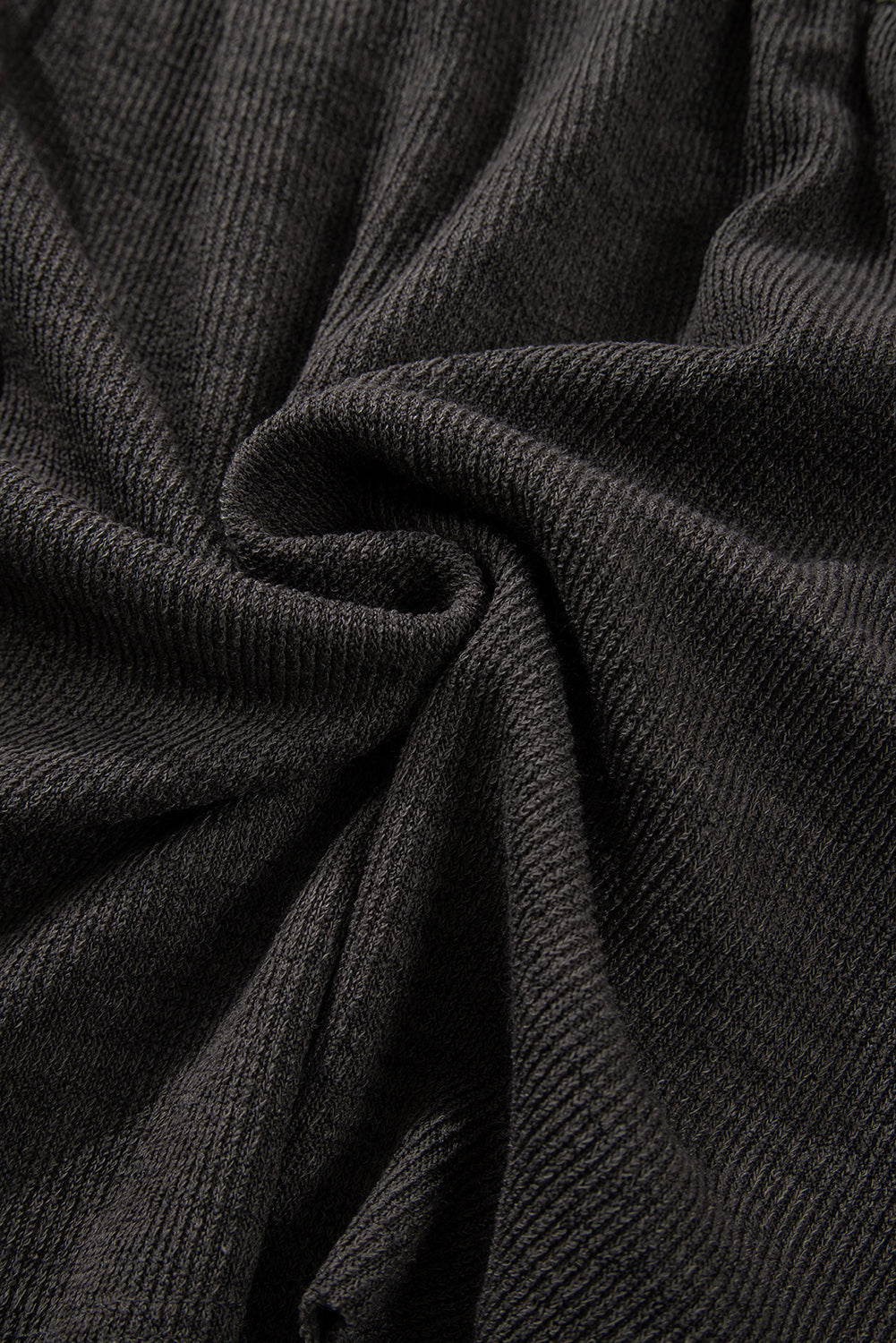 Laurel Green Mixed Textured Colorblock Patchwork Wide Sleeve Frayed ...