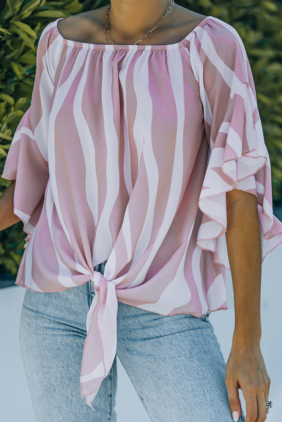 Off The Shoulder Vertical Stripes Blouse - Sunny Angela