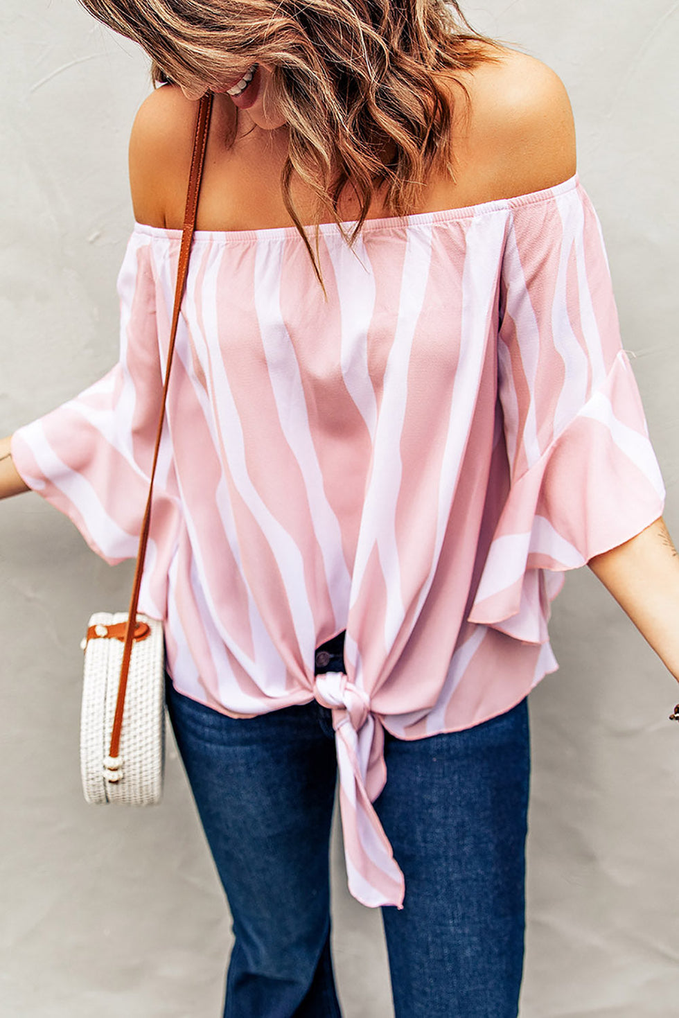 Off The Shoulder Vertical Stripes Blouse - Sunny Angela