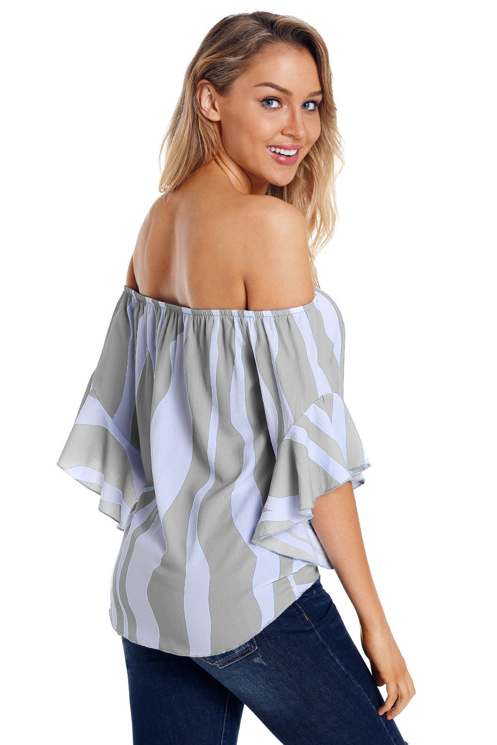 Off The Shoulder Vertical Stripes Blouse - Sunny Angela
