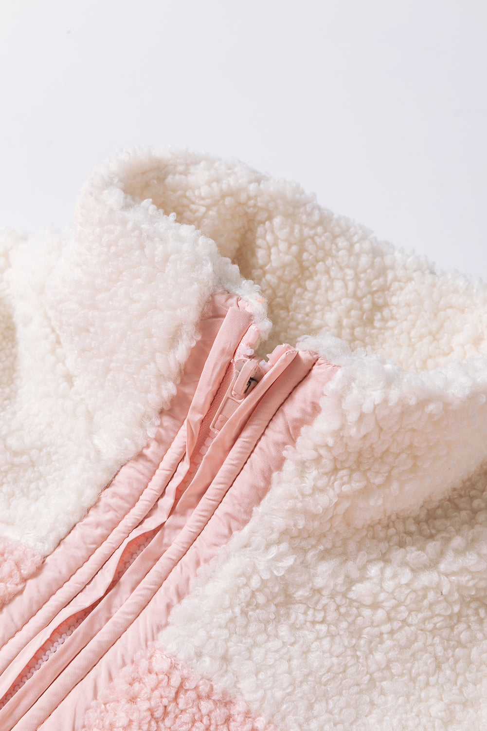 Orange Colorblock Half Zipper Stand Neck Sherpa Sweatshirt - Sunny Angela