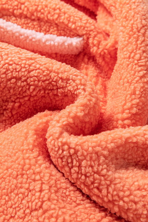 Orange Colorblock Half Zipper Stand Neck Sherpa Sweatshirt - Sunny Angela