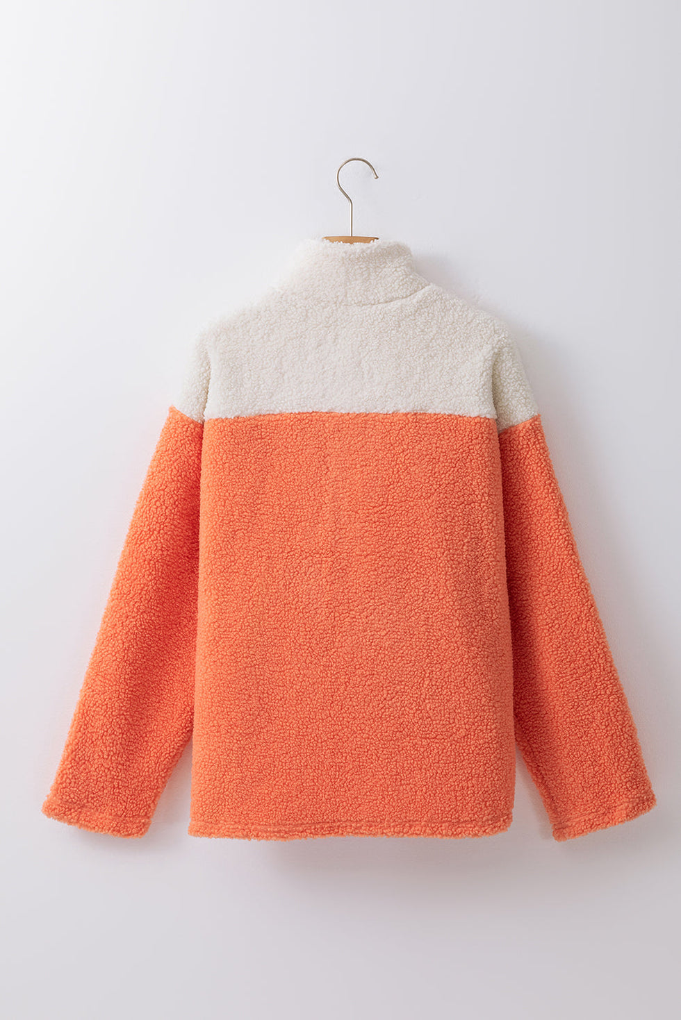 Orange Colorblock Half Zipper Stand Neck Sherpa Sweatshirt - Sunny Angela