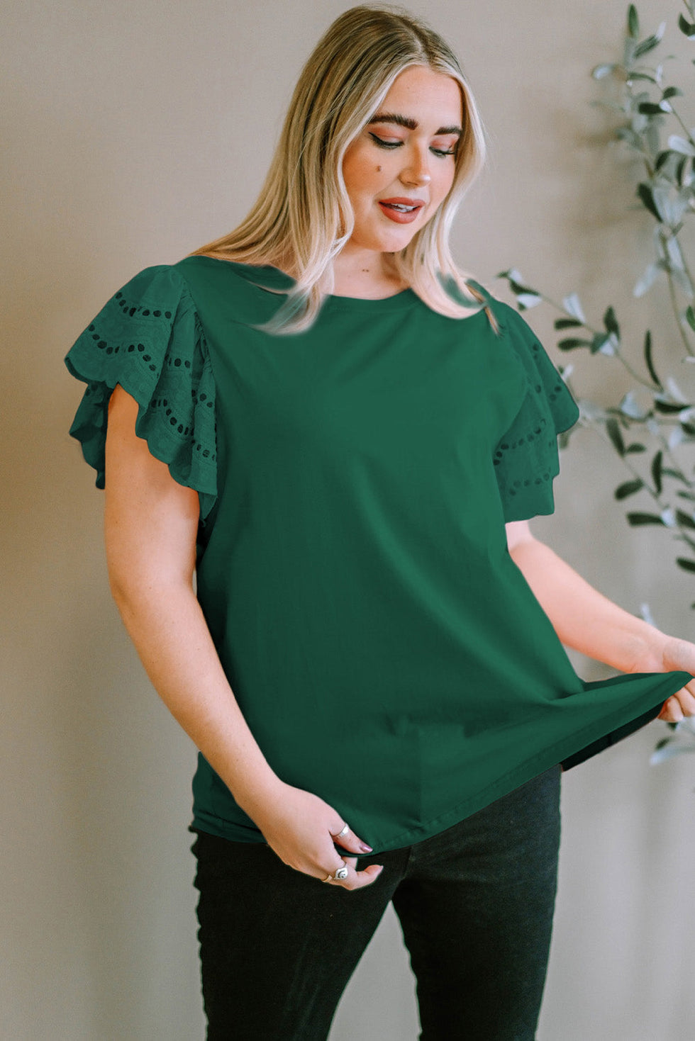 Plus Size Flutter Sleeve Top - Sunny Angela
