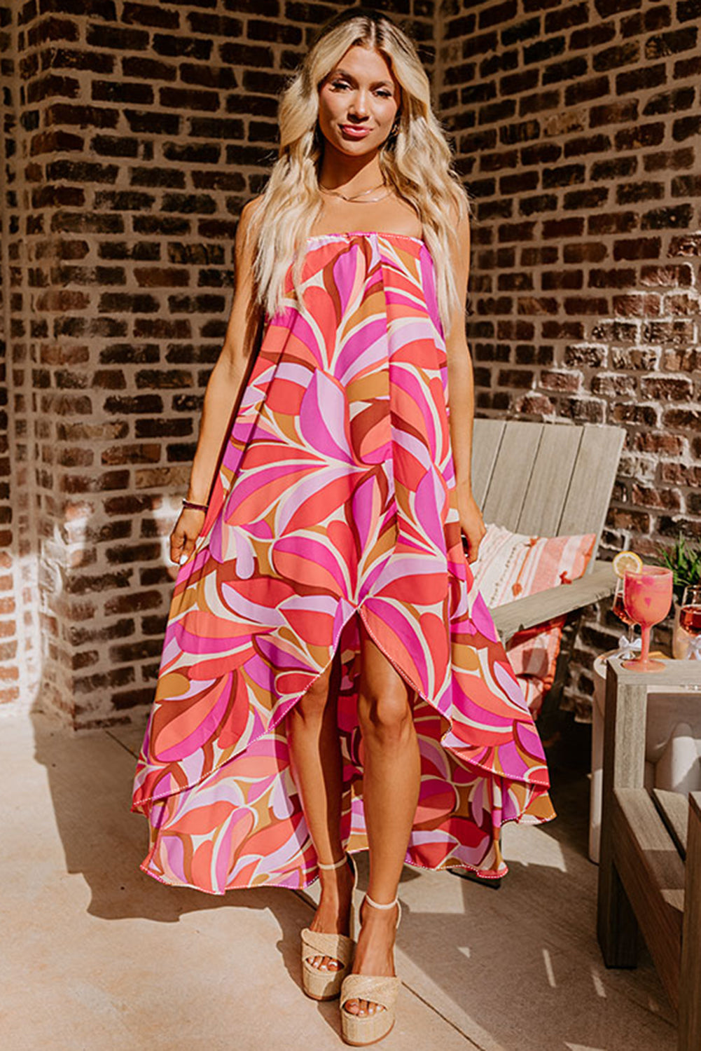 Rose Floral High Low Bandeau Vacay Dress - Sunny Angela