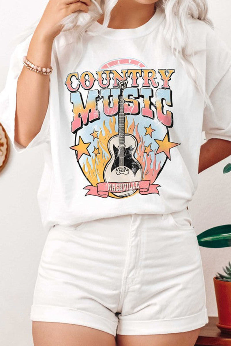 White Country Music Nashville Graphic Tee - Sunny Angela