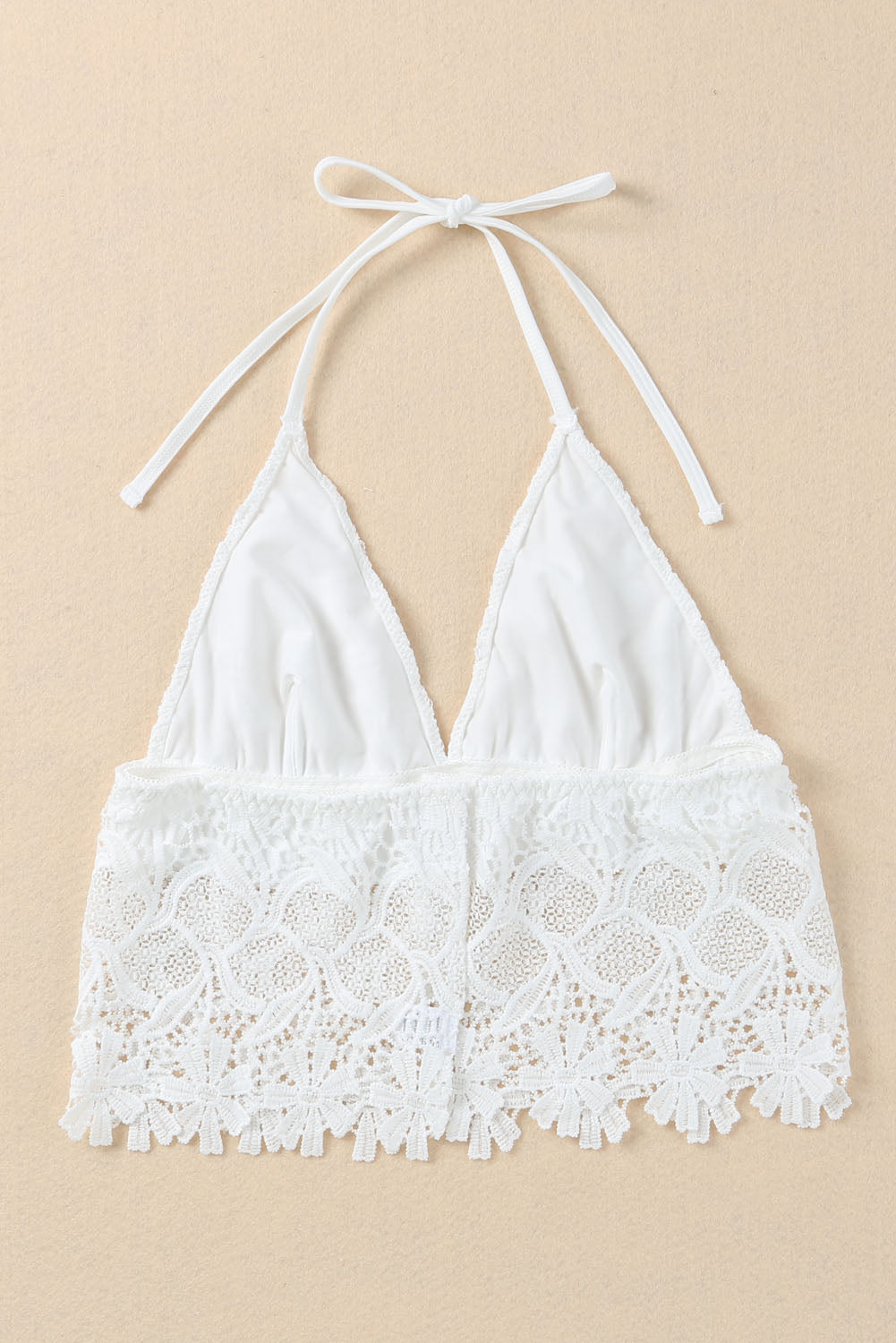 White Floral Lace Crochet Halter Backless Bralette - Sunny Angela